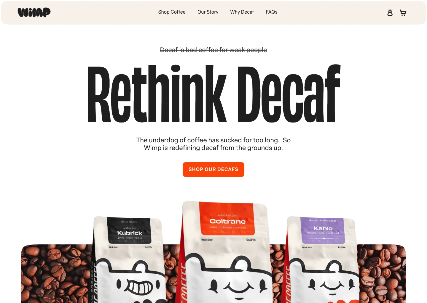Wimp Decaf Coffee Website Examples For Your Inspiration - landing.love